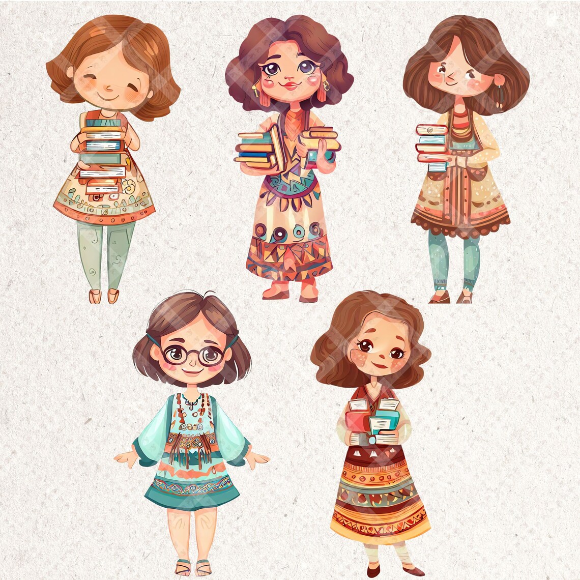 Boho Teacher Clipart, School Supplies Illustrations (46 PNG) - Etsy