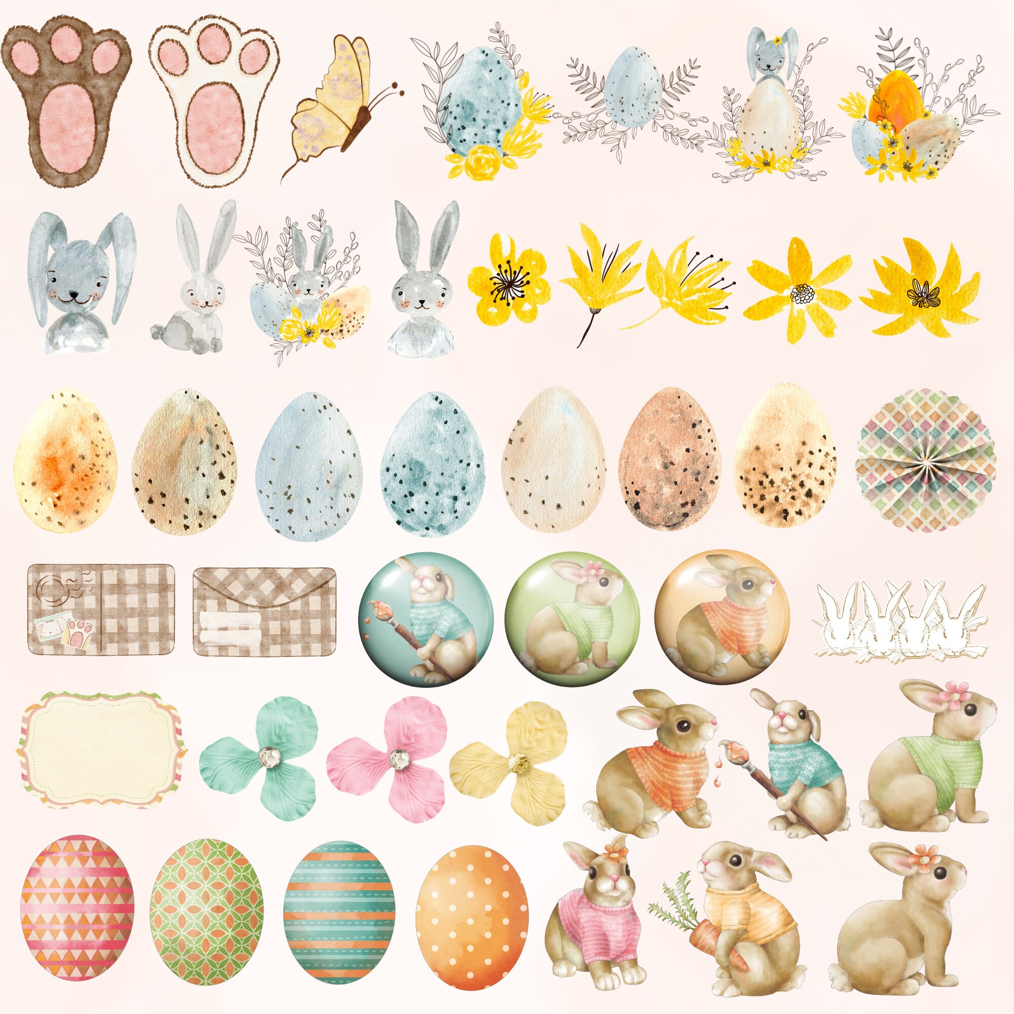 Easter Clipart Mega Bundle: Watercolor Bunnies & Digital Papers ...