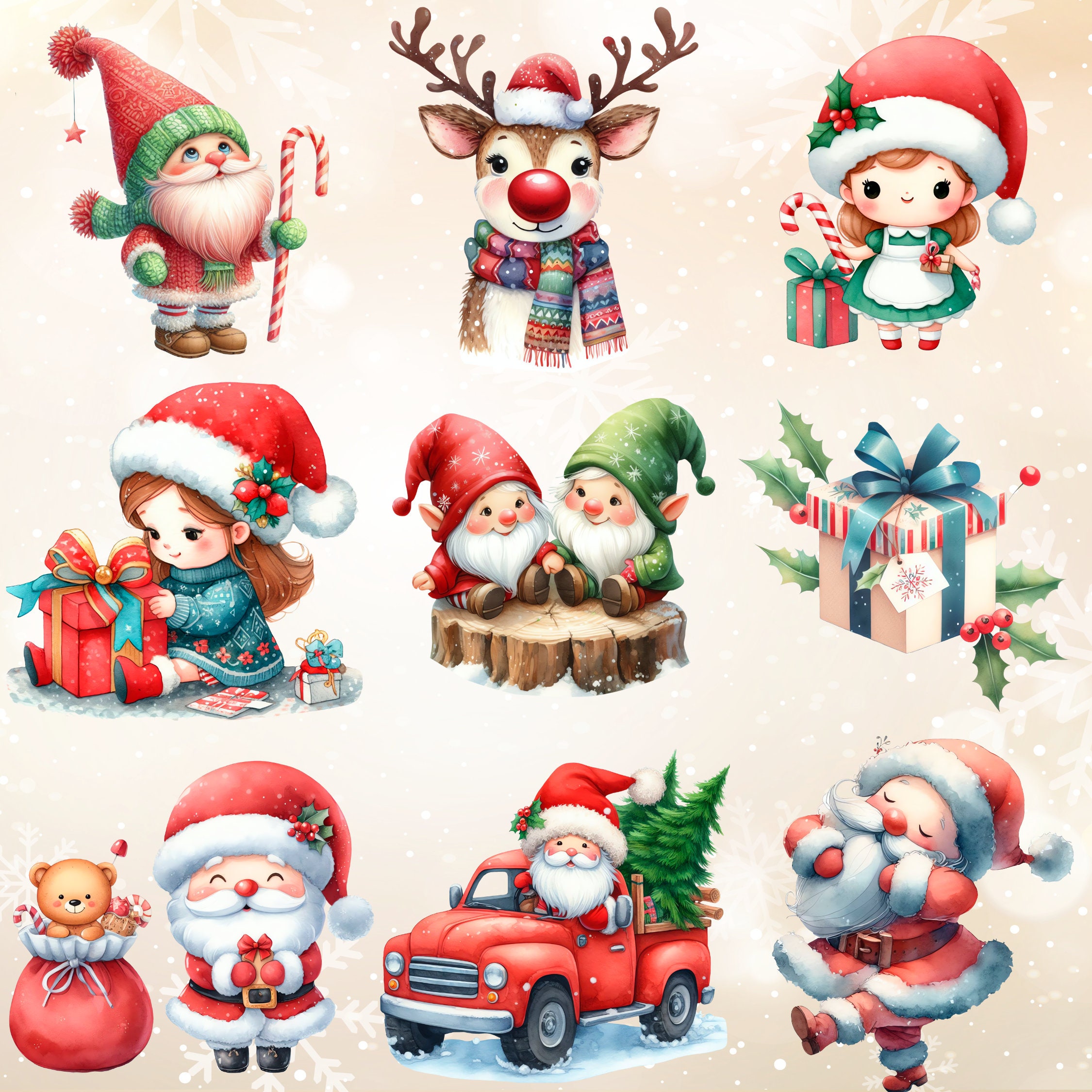 Christmas Watercolor Clipart, Cute Santa Watercolor Graphics, Winter ...
