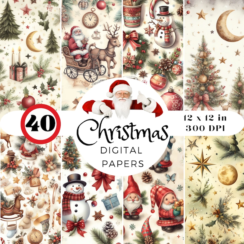 Christmas Digital Paper - Etsy