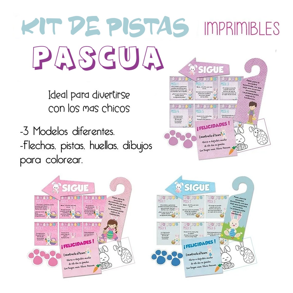 Kit digital imprimible de Pascua con actividades, búsqueda y pistas (3 ...
