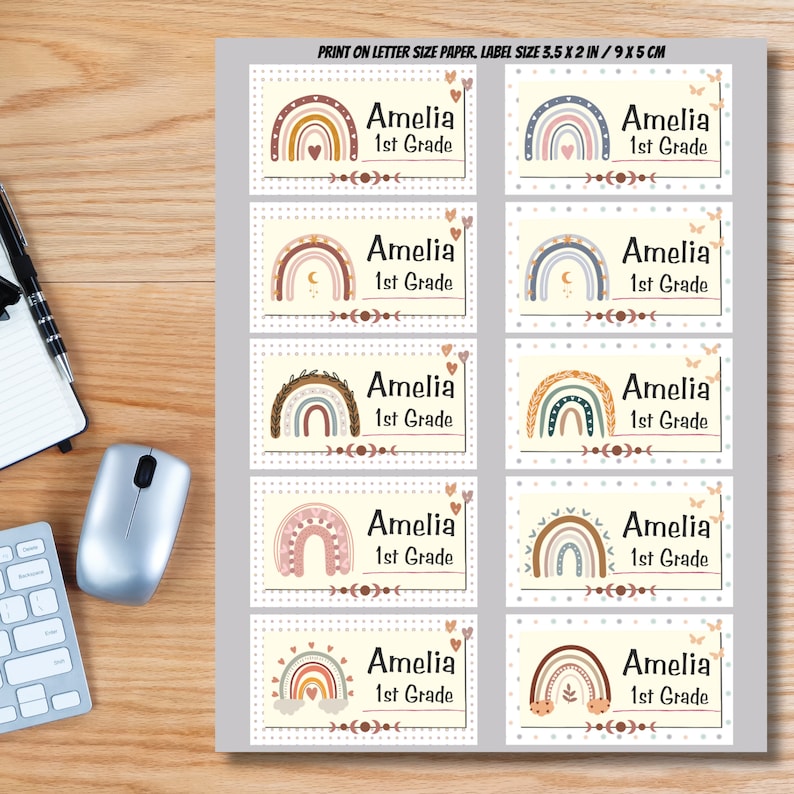 Boho Rainbow Printable Labels, Back to School Stickers (editable in ...