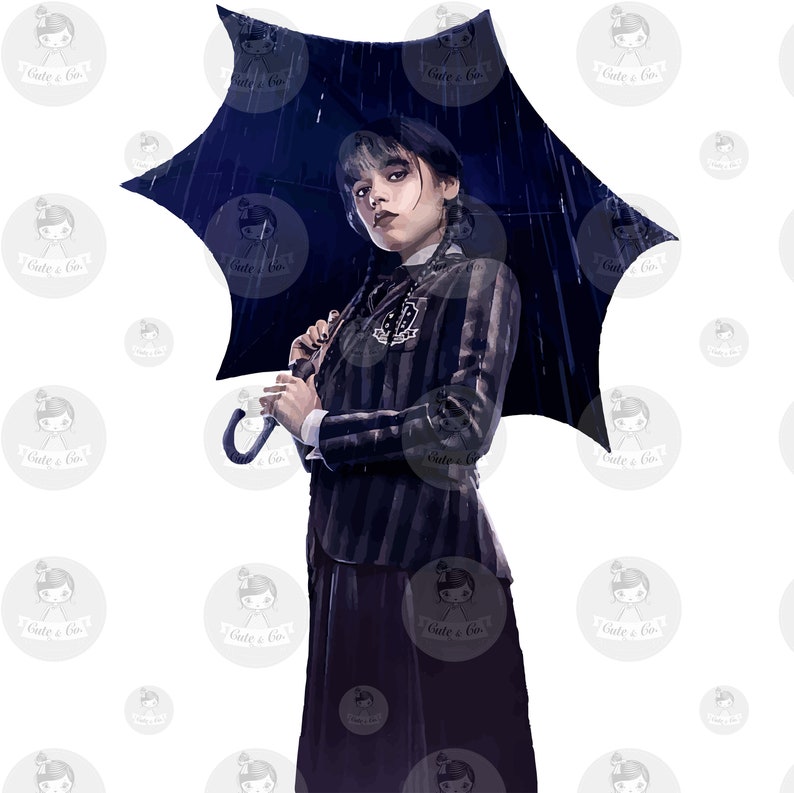 SVG Merlina With Umbrella PNG Vectors Wednesday Addams - Etsy Singapore