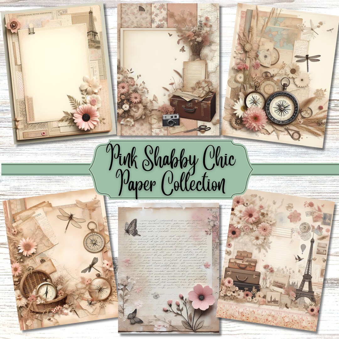 Pink Shabby Chic Paper Collection, 25 Printable Papers, Digital Junk ...