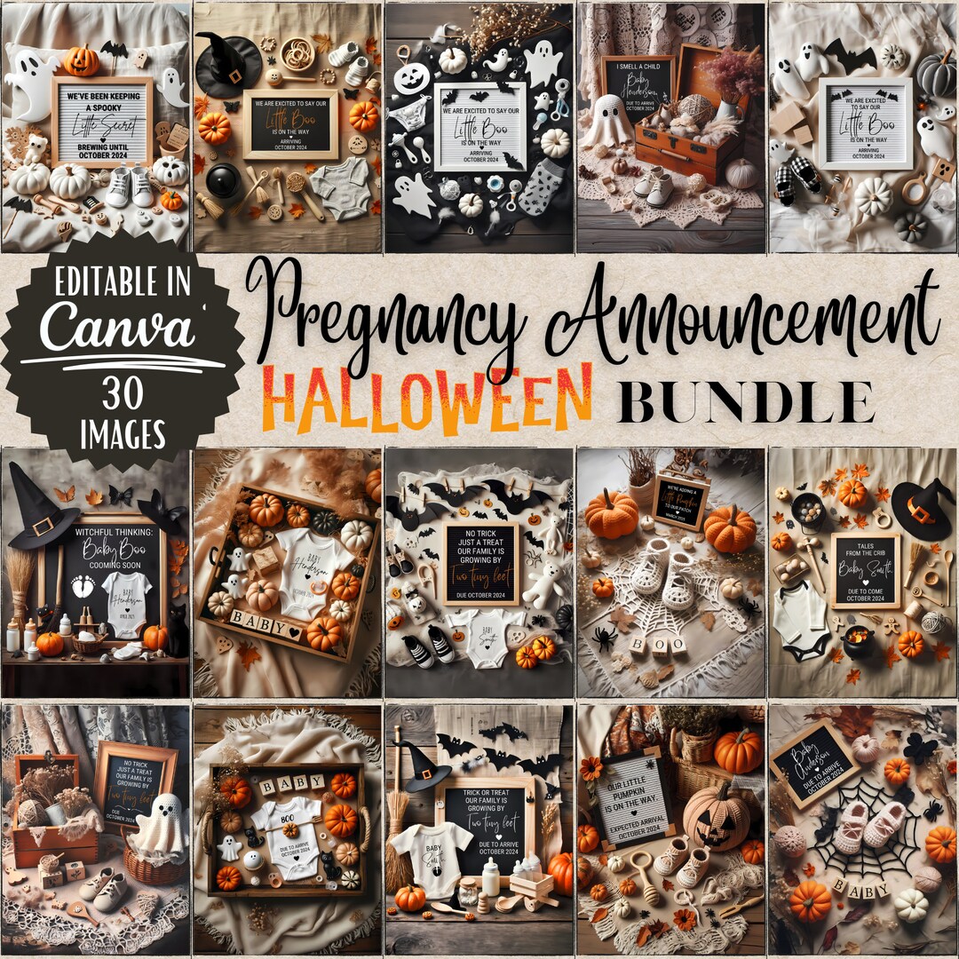 Halloween Digital Pregnancy Announcement Bundle, Neutral Gender, Social ...