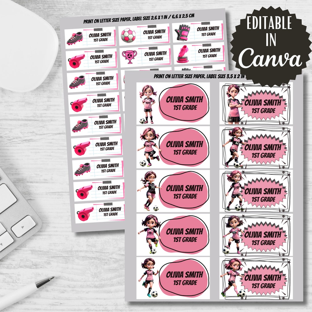 Set of Soccer Girl Printables Labels Back to School, Soccer Stickers ...