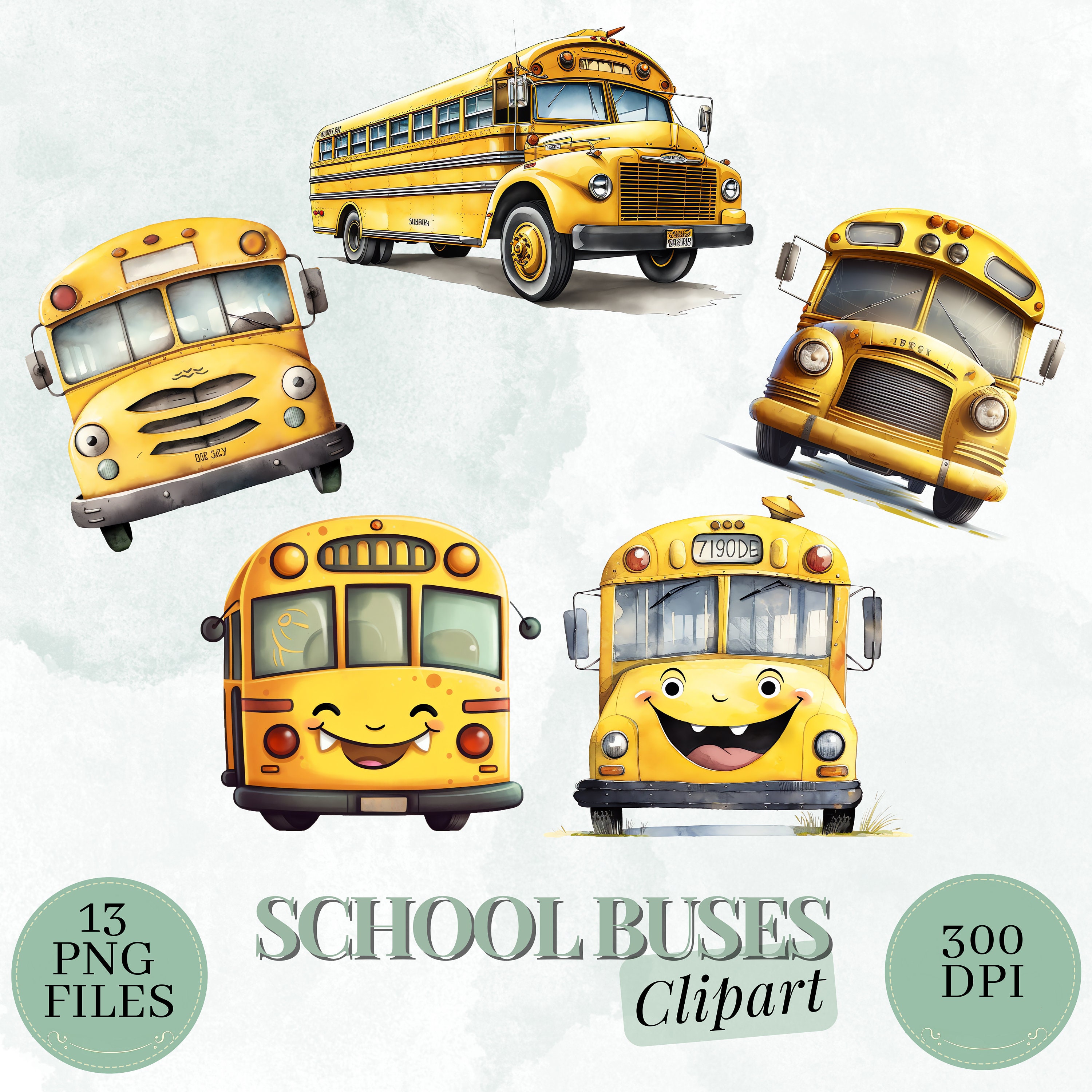 School Bus Clipart Set 13 PNG Images, 5 With Transparent Background ...
