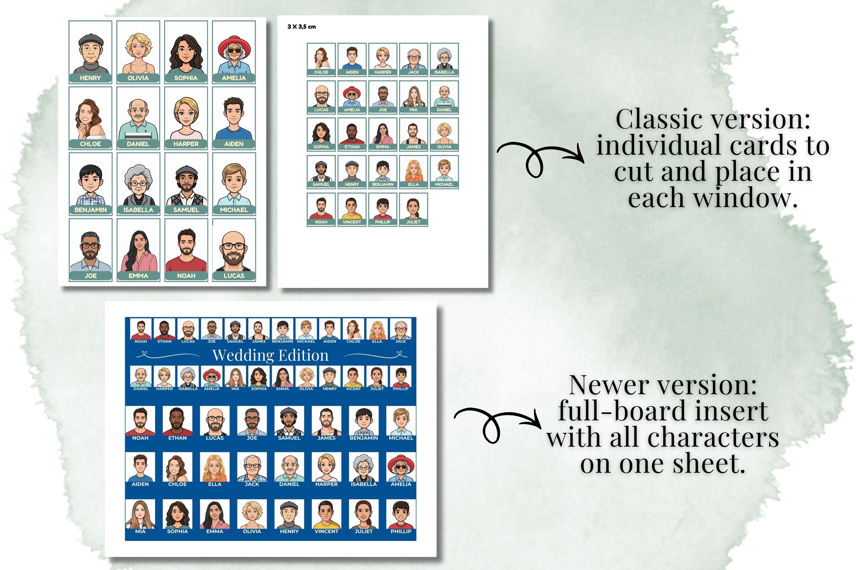 Custom Guess Who Portrait Cards, Personalized Cartoon Family Printable ...