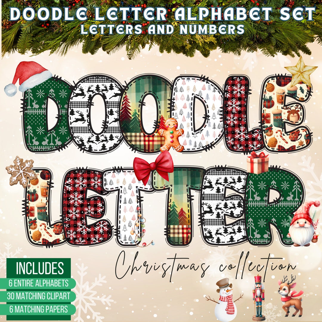 Christmas Doodle Font | PNG Alphabet & Numbers (digital Download) - Etsy