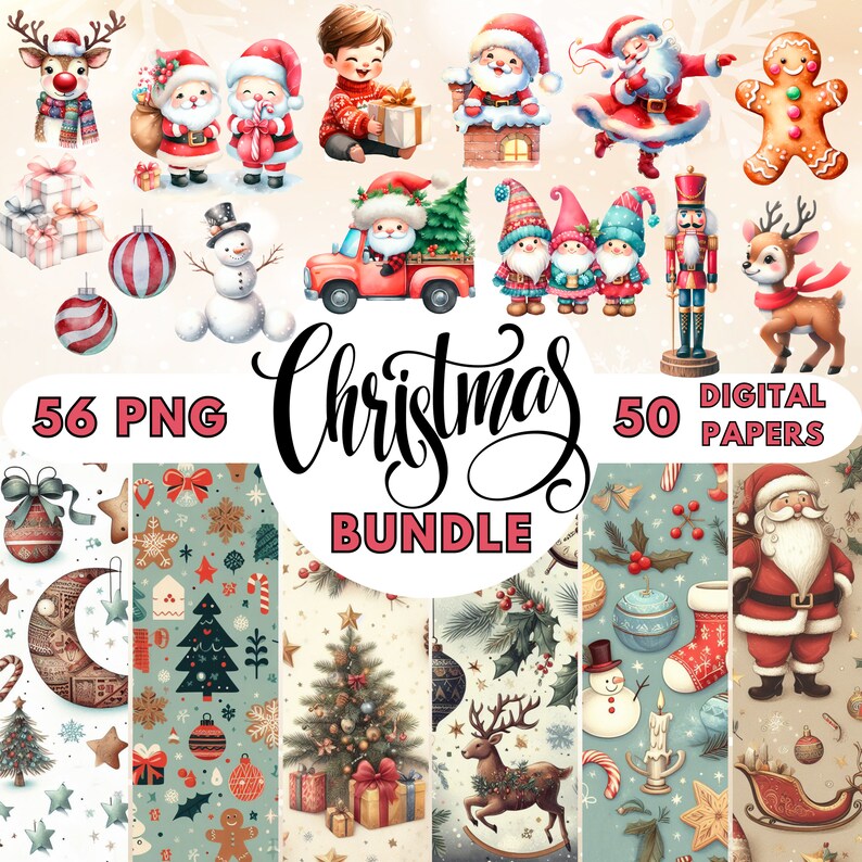 Watercolor Christmas Clipart & Digital Paper Bundle for Crafts ...
