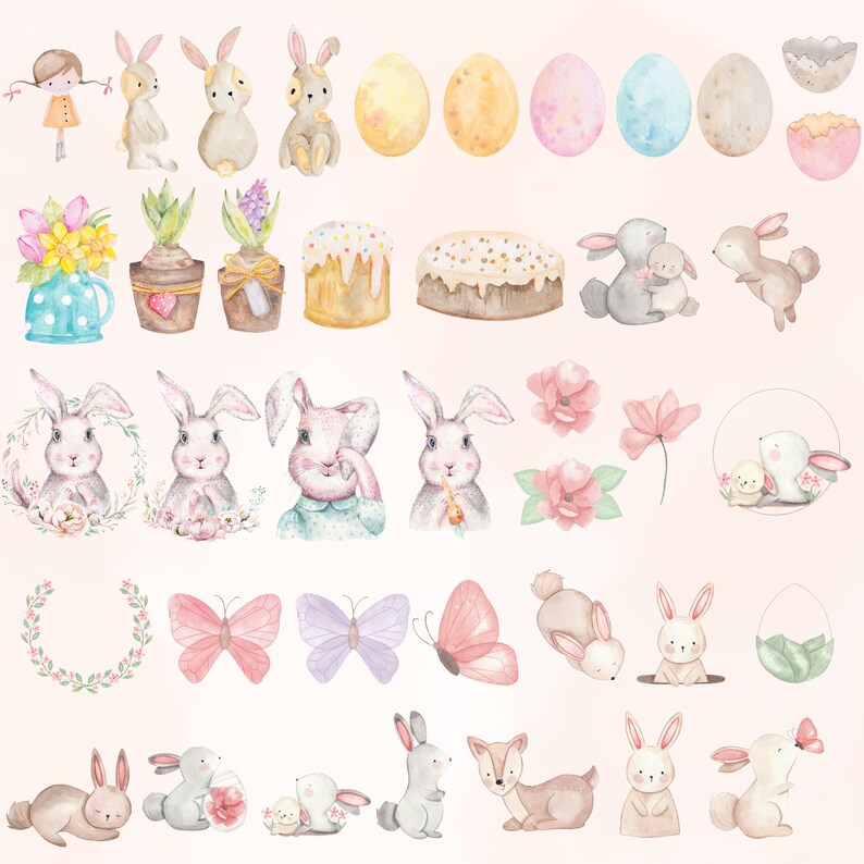Easter Clipart Mega Bundle: Watercolor Bunnies & Digital Papers ...