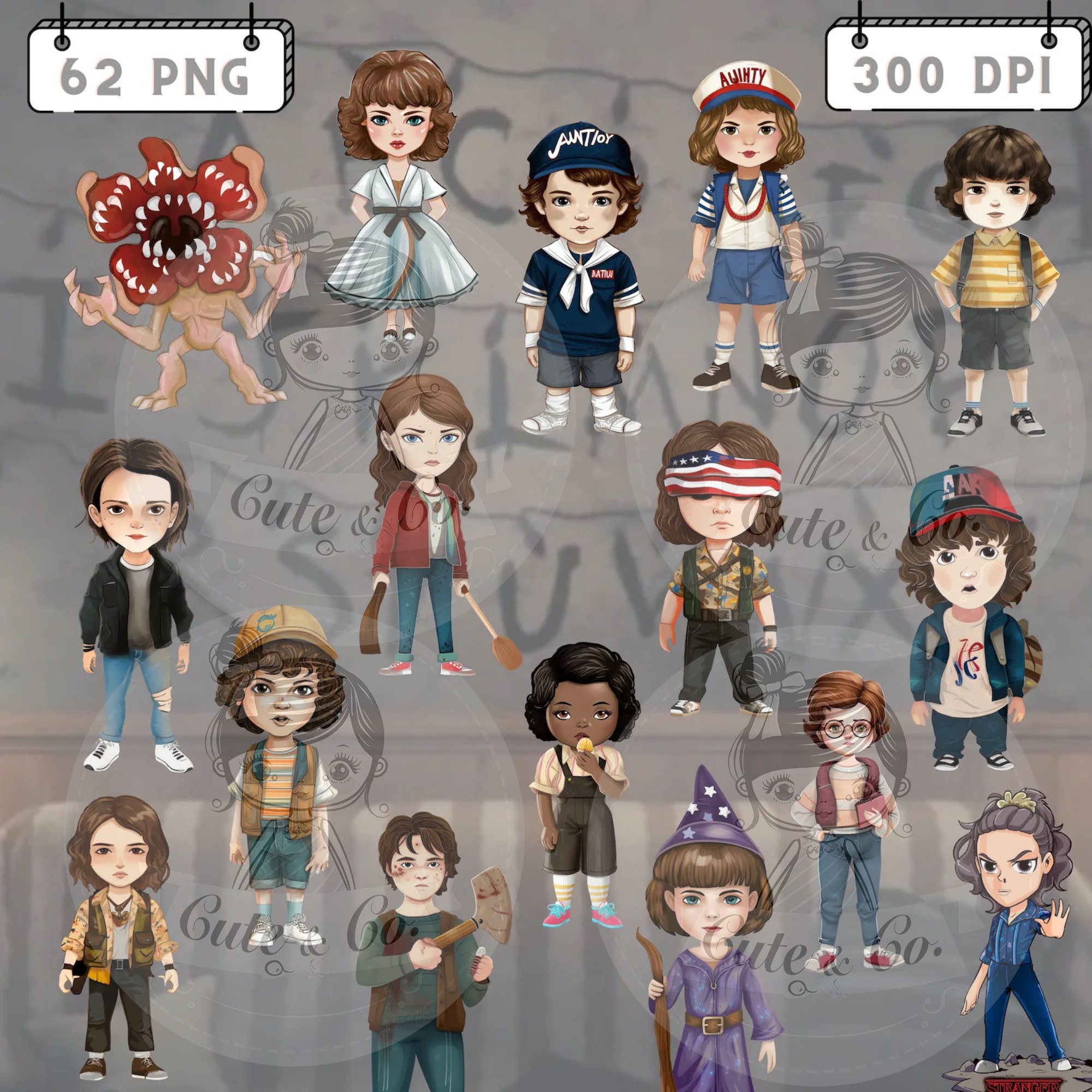 Clipart Stranger Things 62 PNG 300 dpi 122 papeles digitales - Etsy México
