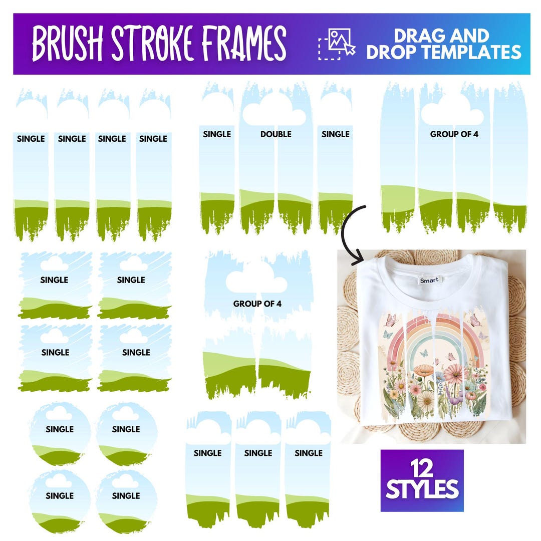 Brush Stroke Canva Frames, Drag & Drop Template Kit (digital Template ...