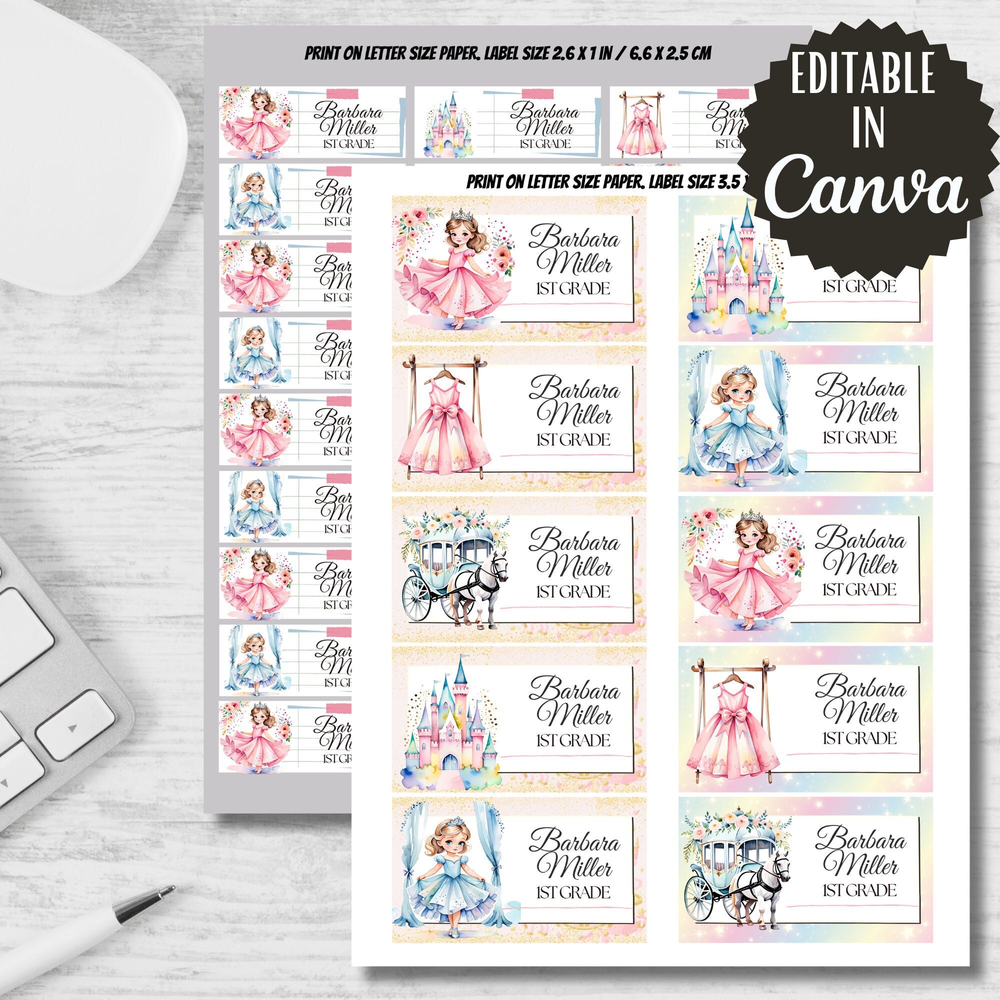 Set of Princess Printables Labels Back to School, Princess Stickers ...