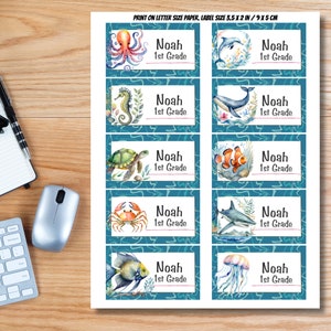 Set of Sea Animals Printables Labels Back to School, Sea Animals ...