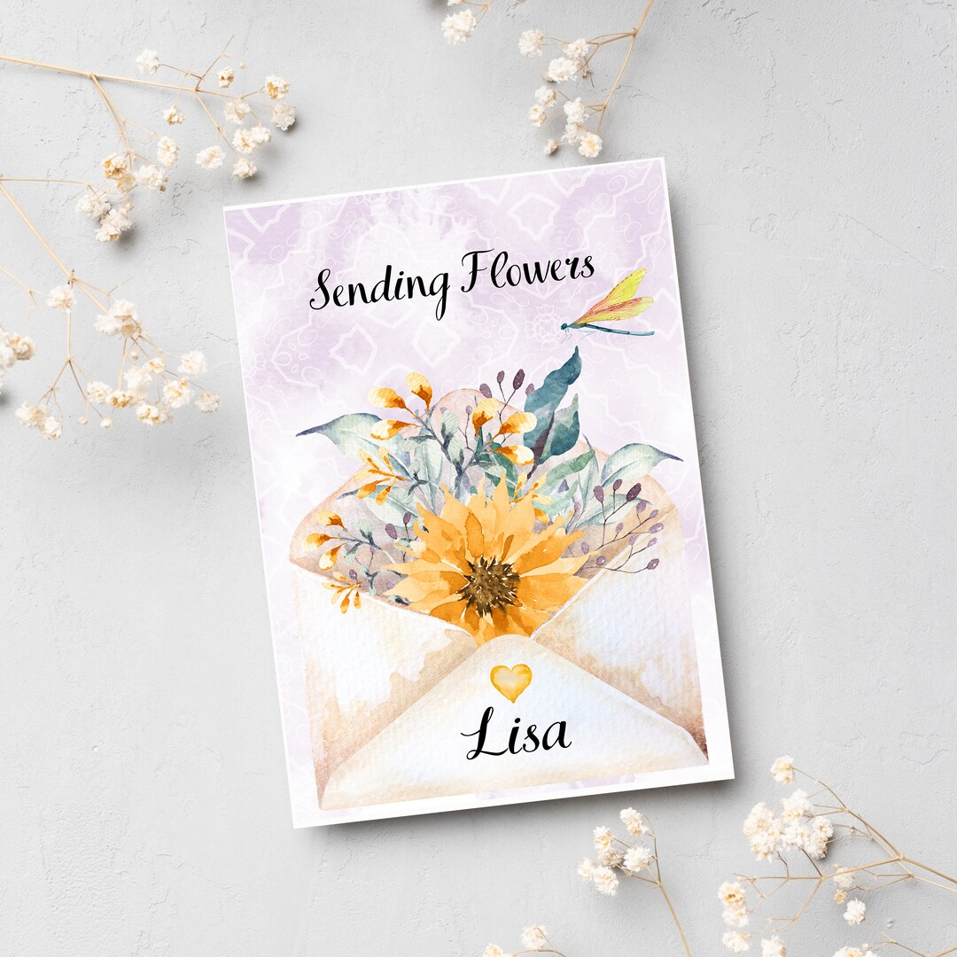 Sending Flowers Card, Spring Flowers Card, Personalised Birthday Card ...