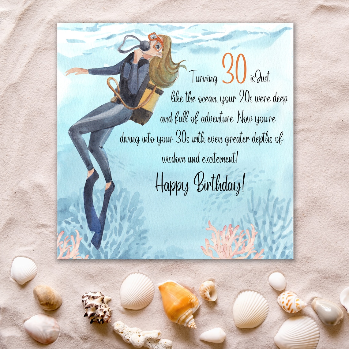 Ocean Birthday Card, Wild Swimming Card, Adventure Card, Sea Life ...