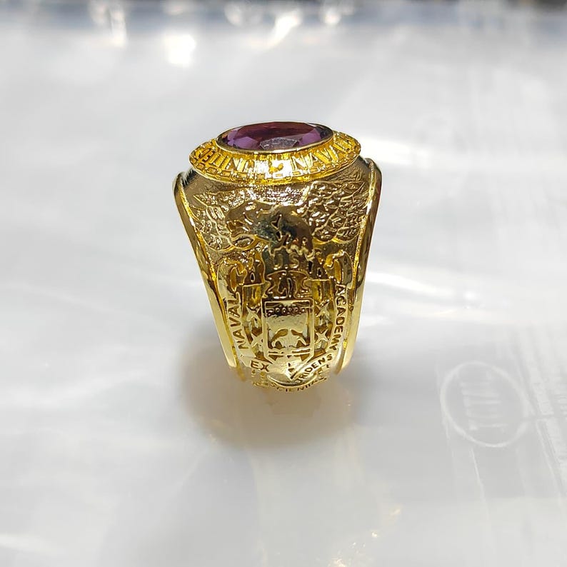 Vintage US Naval Academy Class Ring, Purple Amethyst, 14K Gold Plated ...