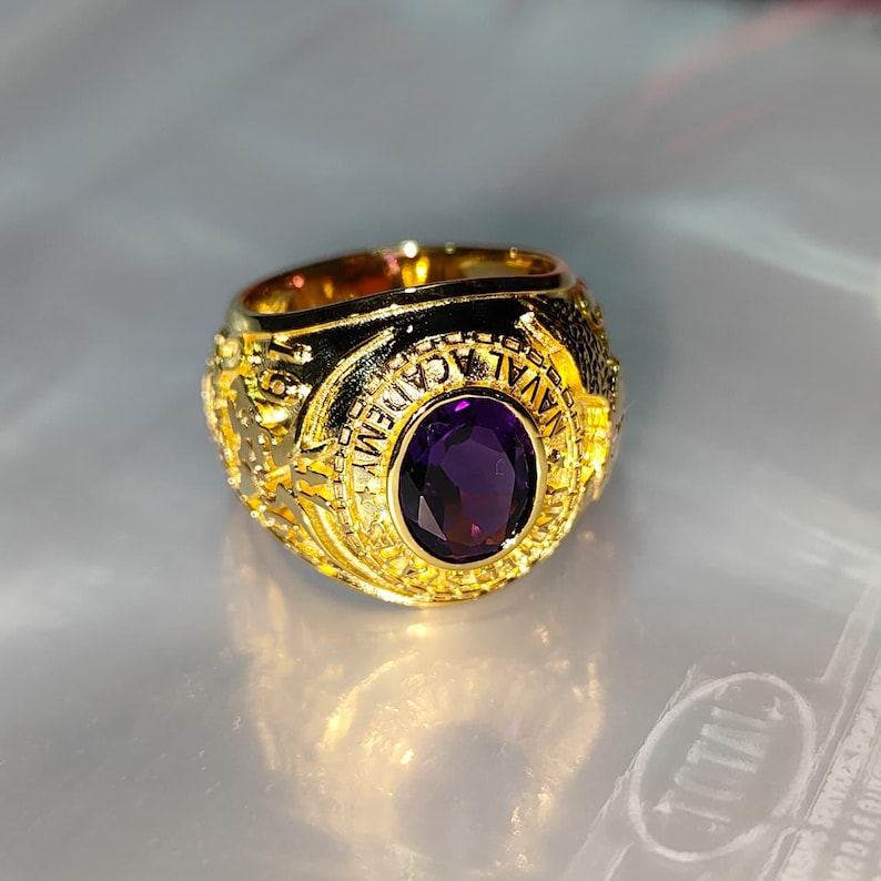 Vintage US Naval Academy Class Ring, Purple Amethyst, 14K Gold Plated ...