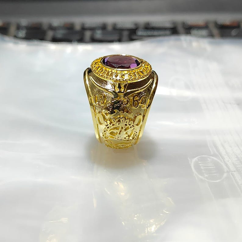Vintage US Naval Academy Class Ring, Purple Amethyst, 14K Gold Plated ...