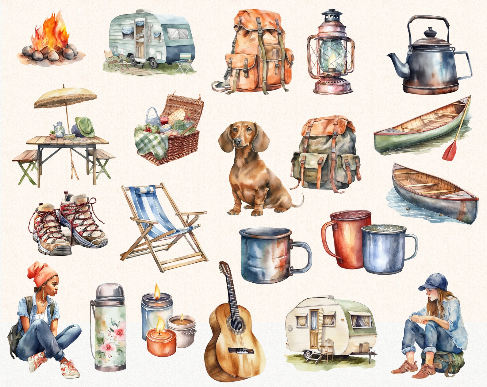 Camping Clipart | Watercolor Adventure Clip Art | Travel Illustrations ...