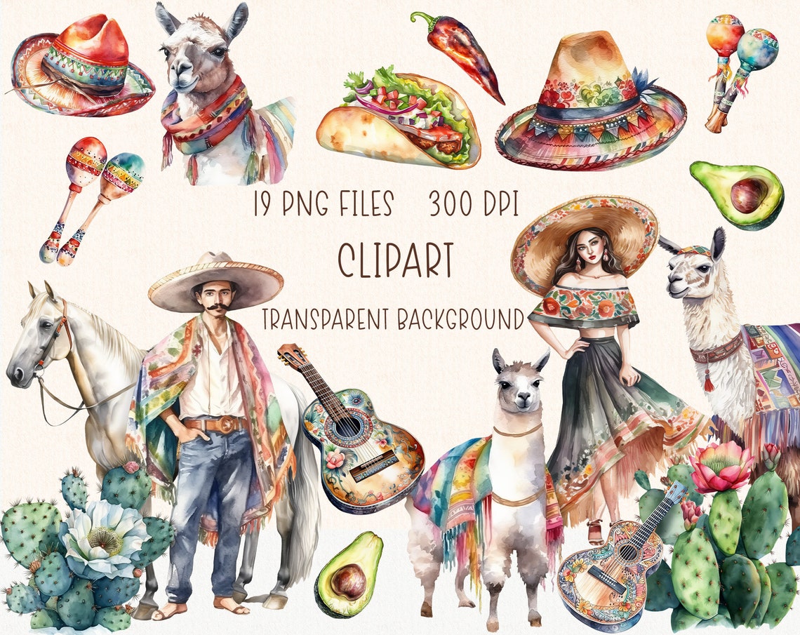 Cinco De Mayo Clipart Mexico Watercolor Illustration PNG - Etsy