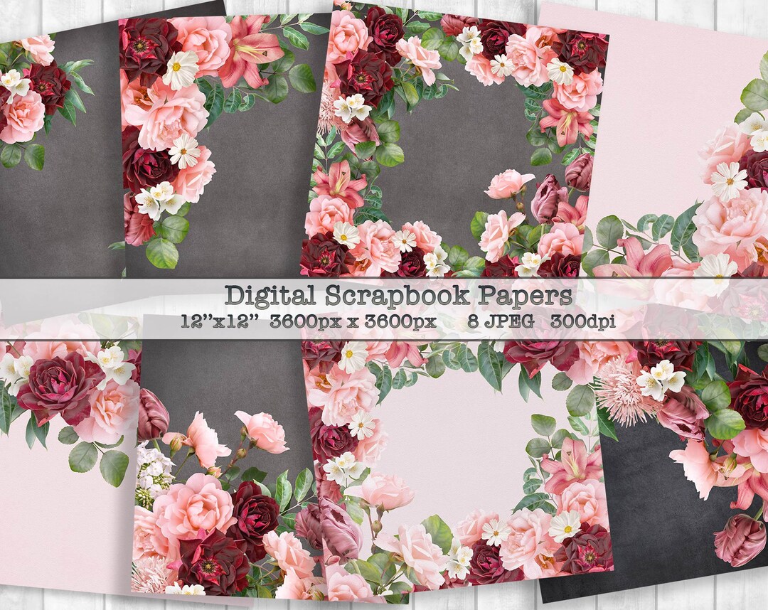 Roses Scrapbooking Paper | Pink and Red Flowers Backgrounds DIY Pack - Etsy