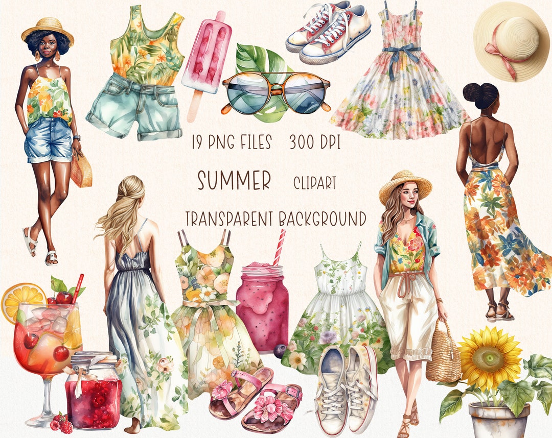 Summer Clipart | Watercolor Girl Illustration | PNG - Etsy