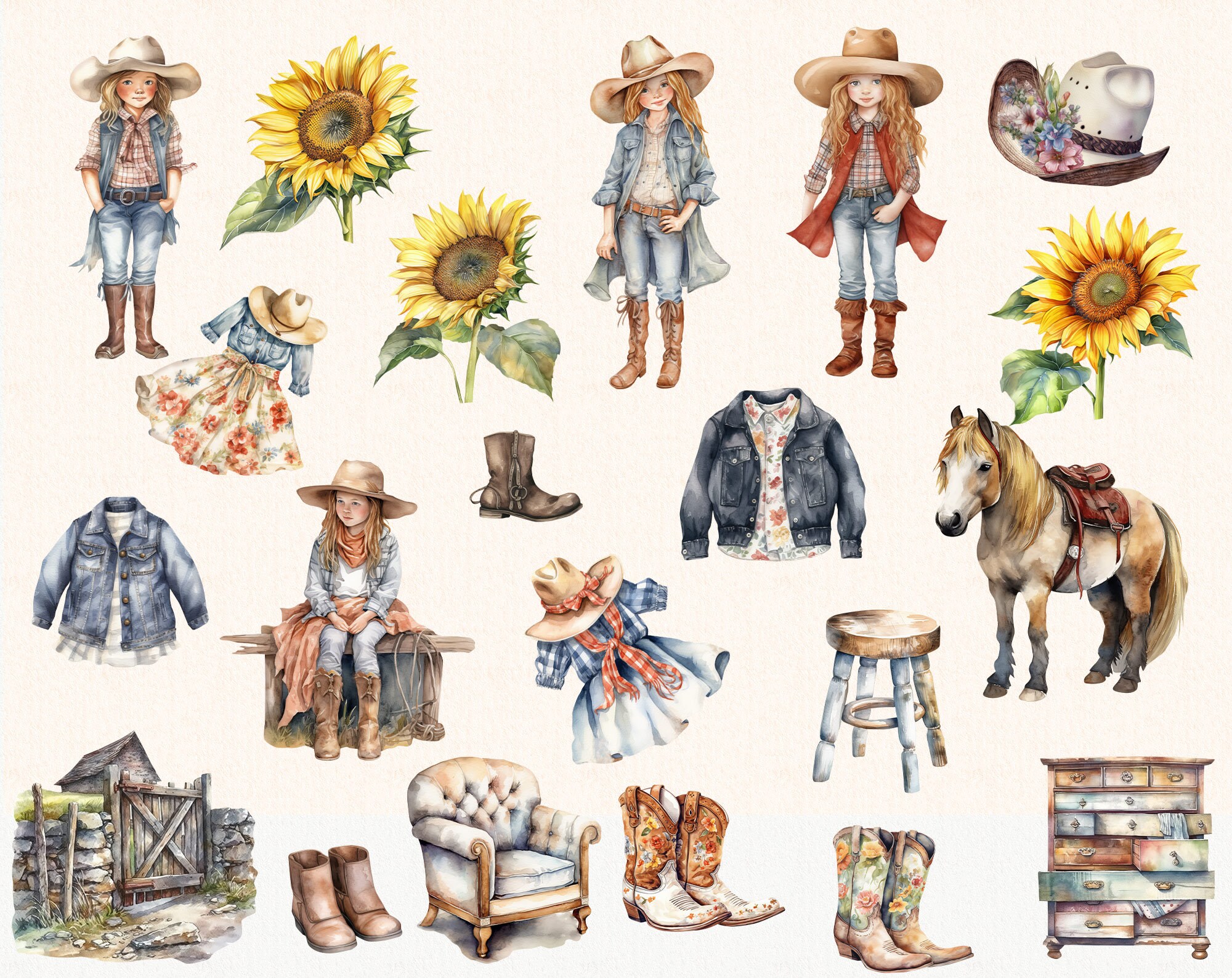 Cowgirl Clipart | Watercolor Western Cowboy Illustration PNG - Etsy