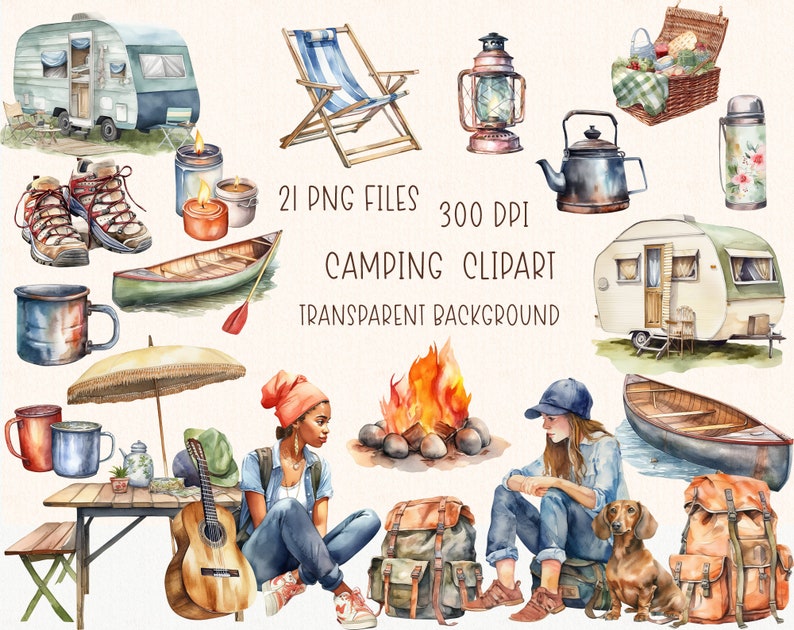 Camping Clipart | Watercolor Adventure Clip Art | Travel Illustrations ...