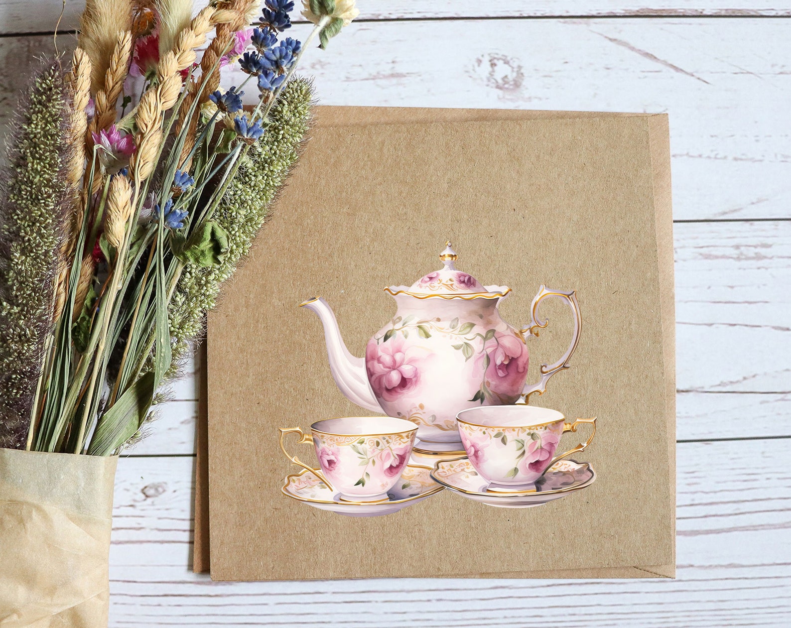 Tea Time Clipart | Watercolor Set of Tea Pots and Cups Clip Art PNG - Etsy