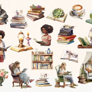 Watercolor Books Clipart | Book Lover Reading Set PNG - Etsy