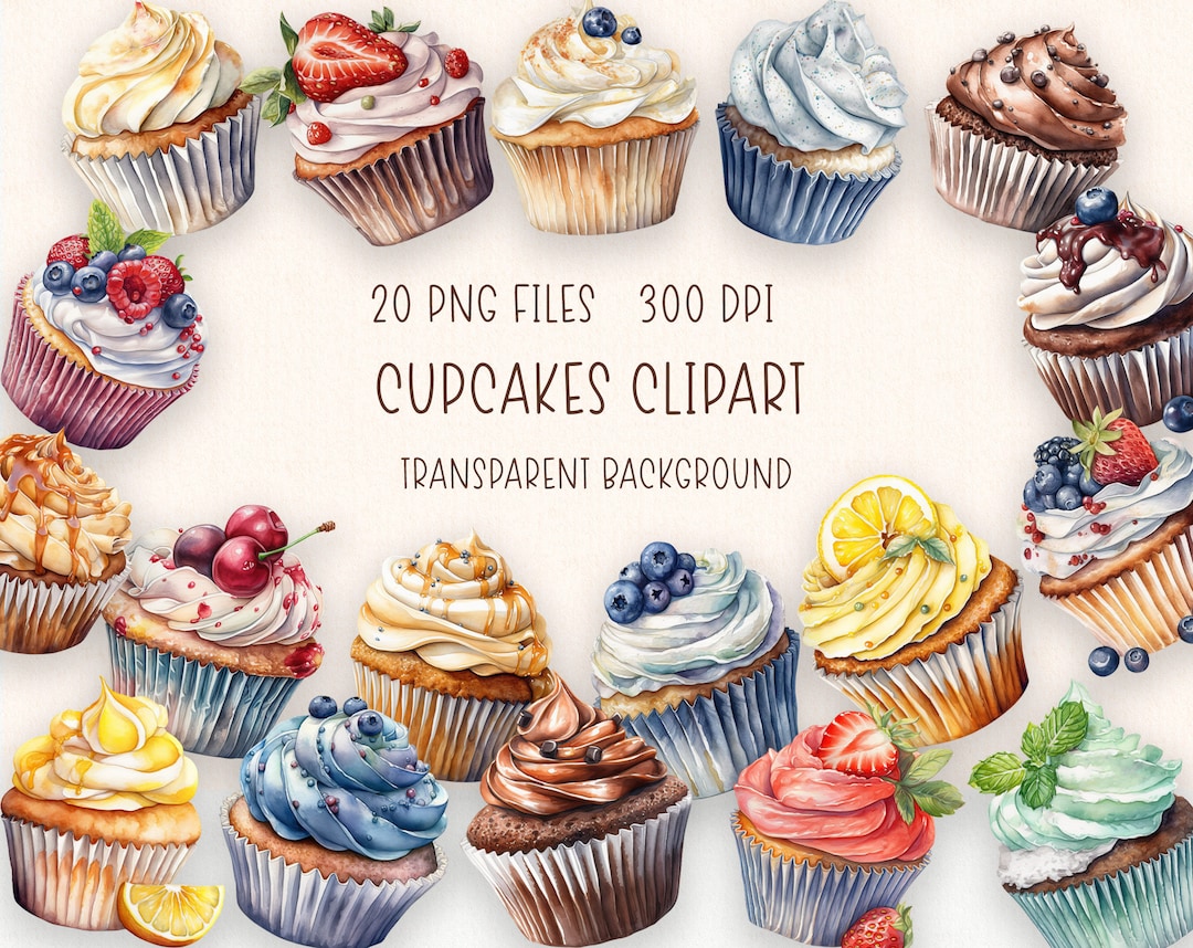 Watercolor Cupcakes Clipart | Sweets Dessert Illustration Set PNG - Etsy