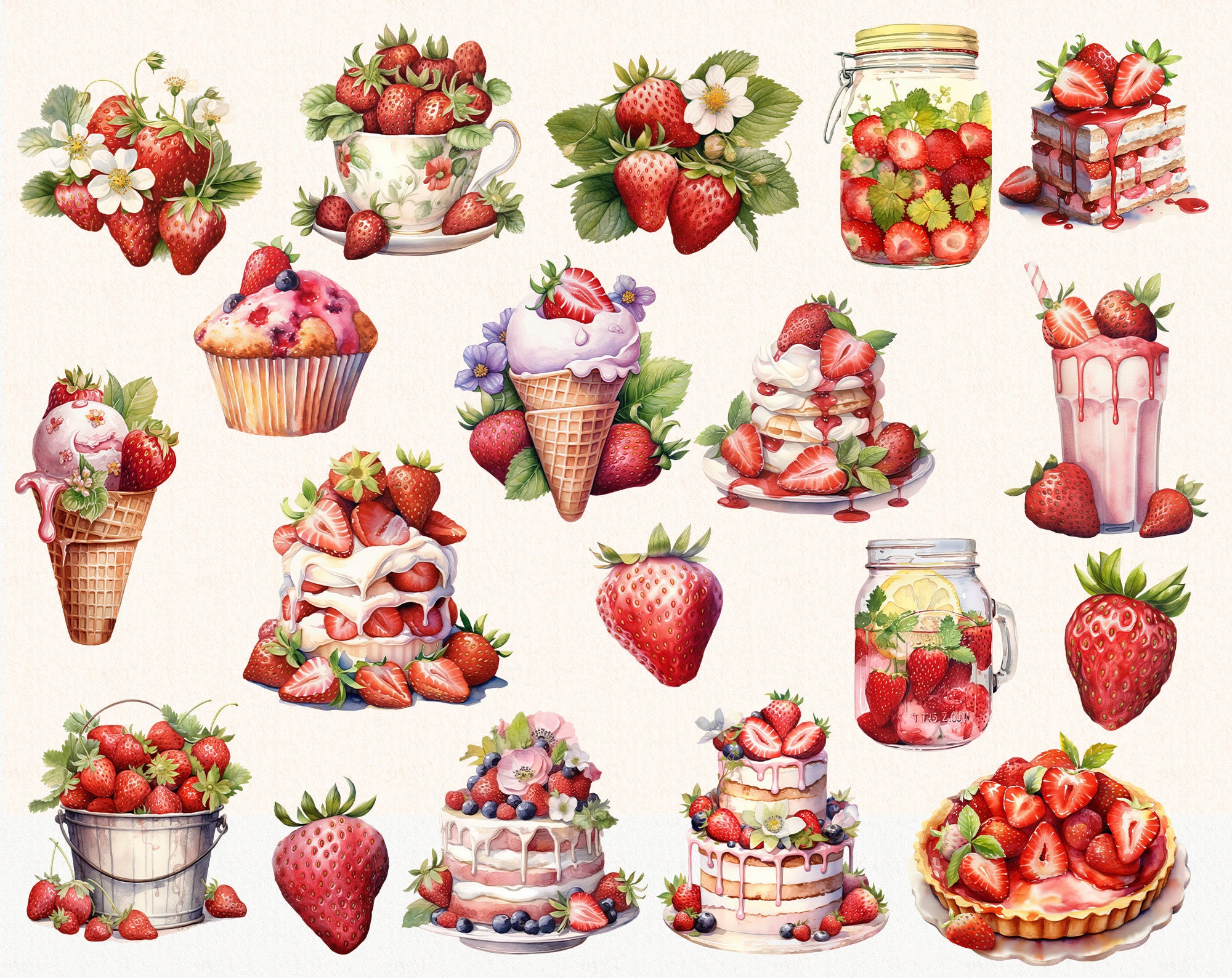 Watercolor Strawberry Clipart Strawberry Cake, Desserts, Shake Clip Art ...