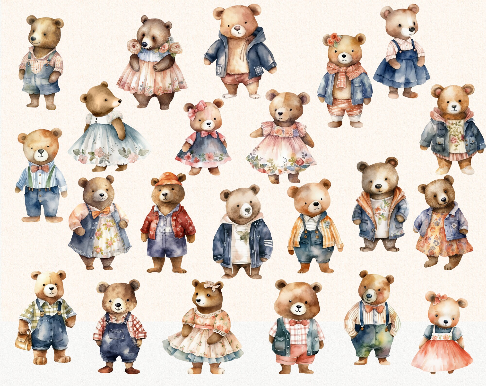 Cute Bears Clipart | Watercolor Illustration PNG - Etsy