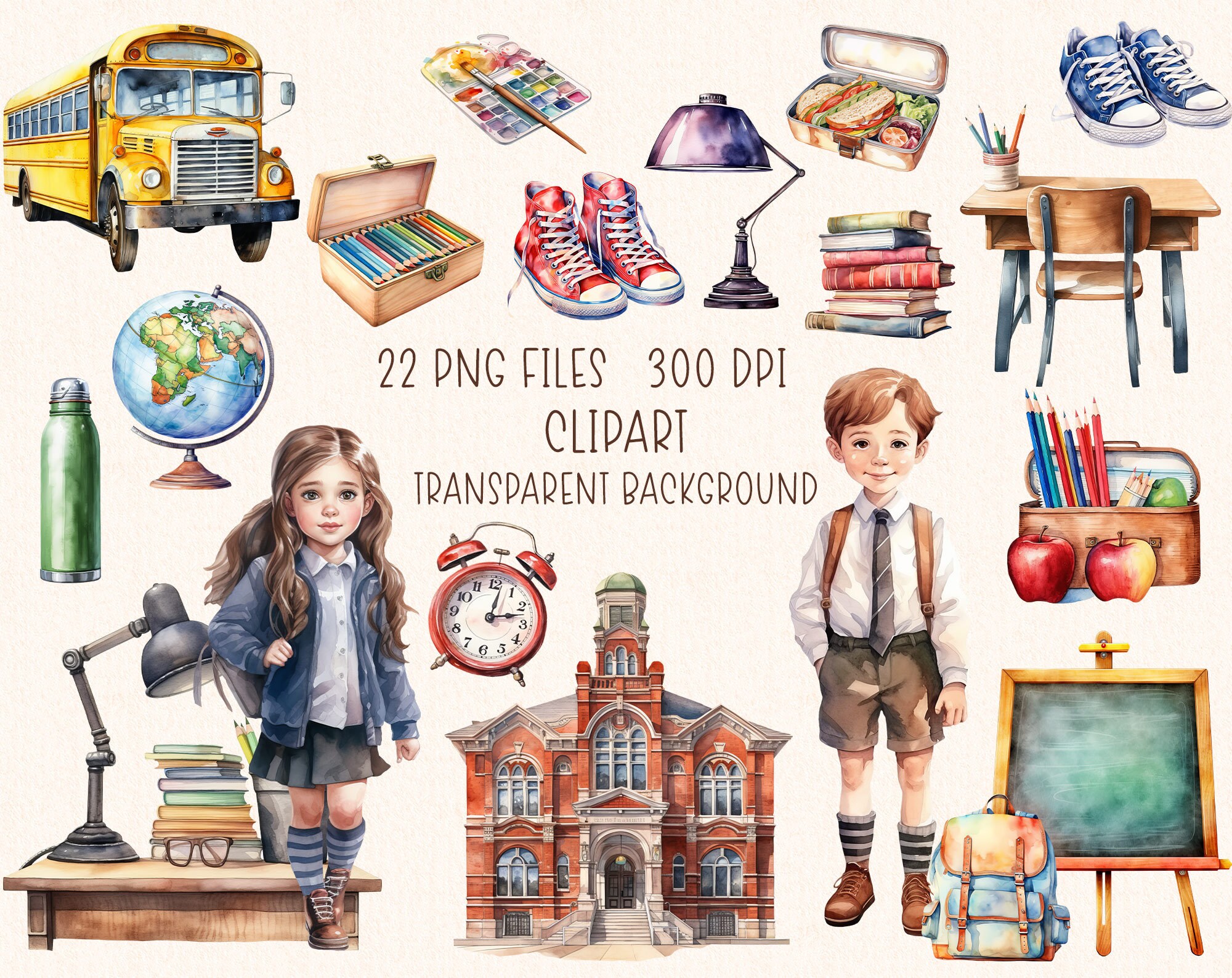 Back to School Clipart | Watercolor School Illustrations Clip Art Set ...