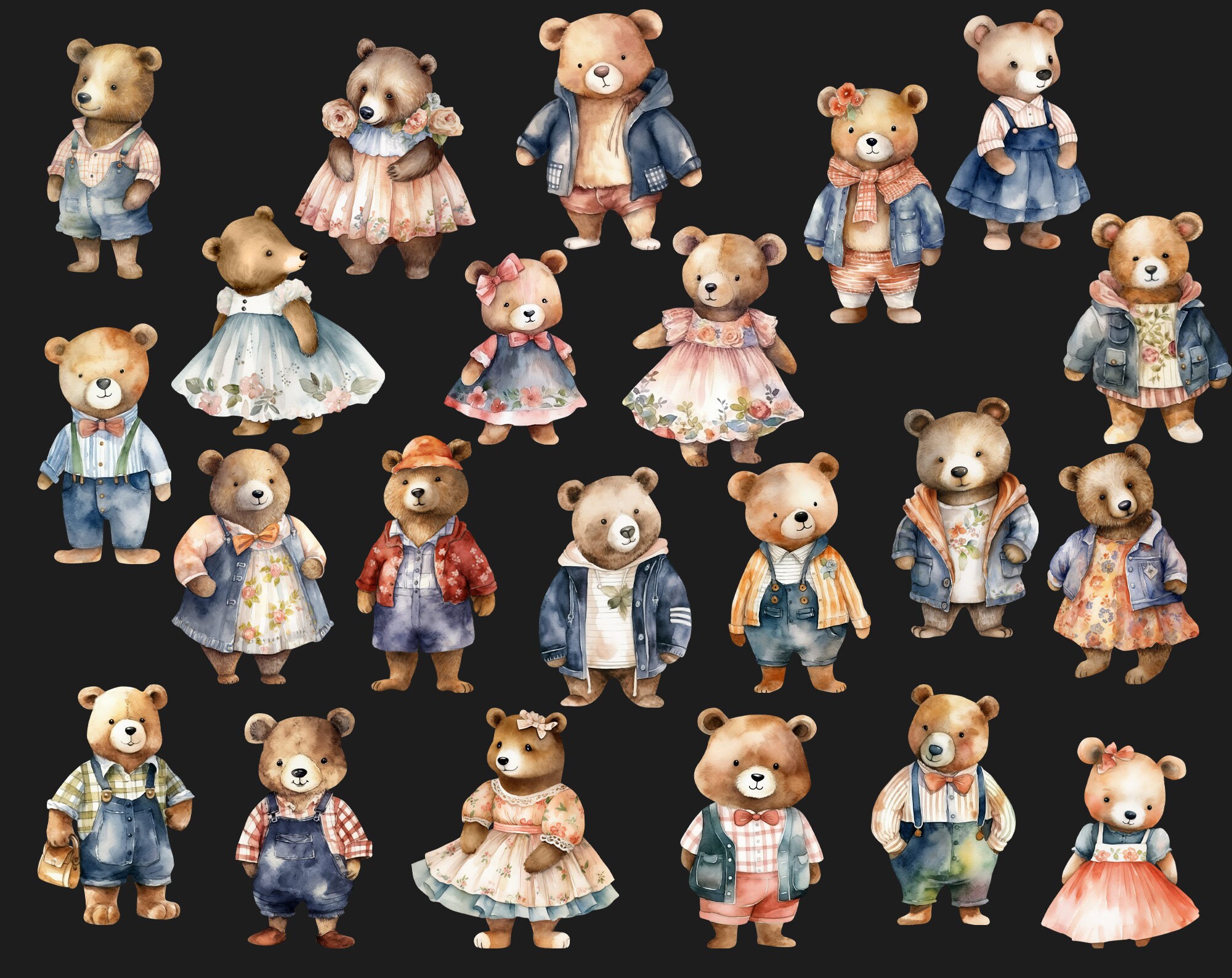 Cute Bears Clipart | Watercolor Illustration PNG - Etsy