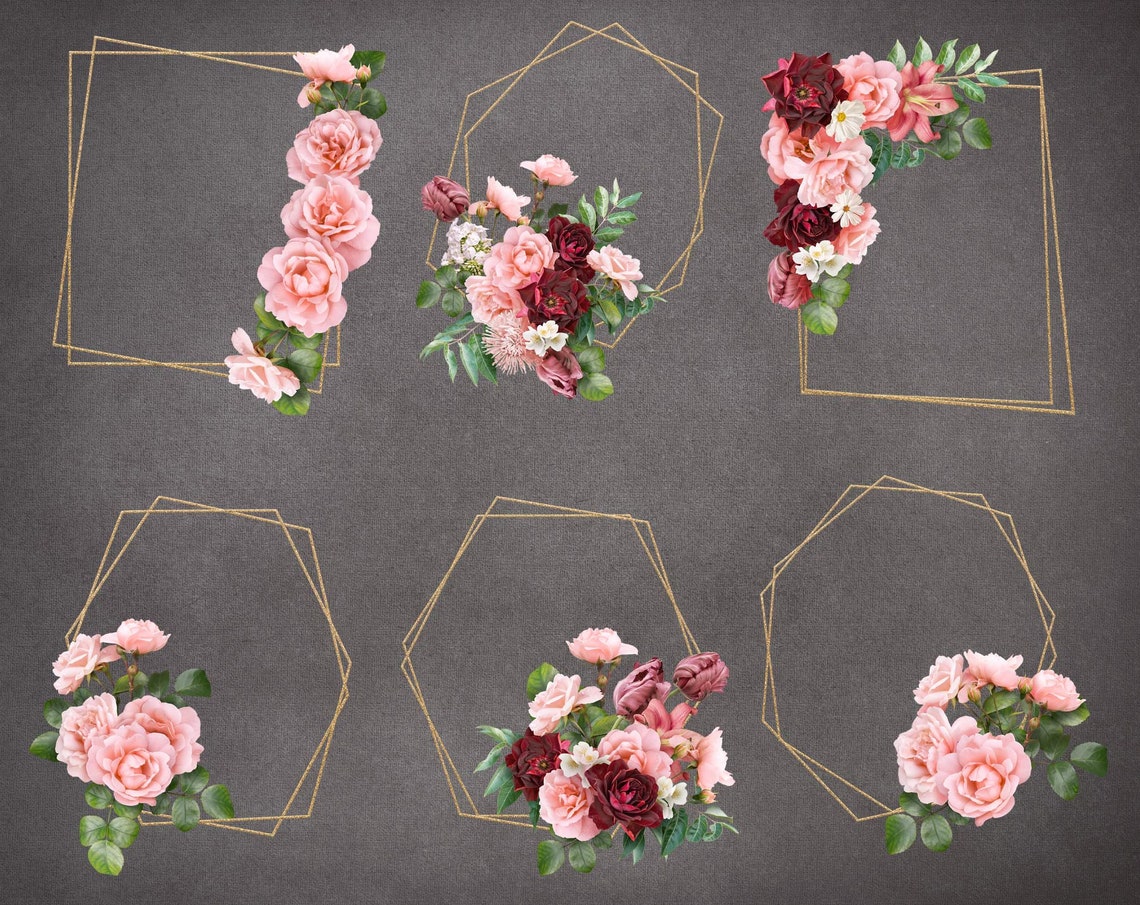 Pink and Red Roses Frames PNG Flowers Geometric Polygonal - Etsy
