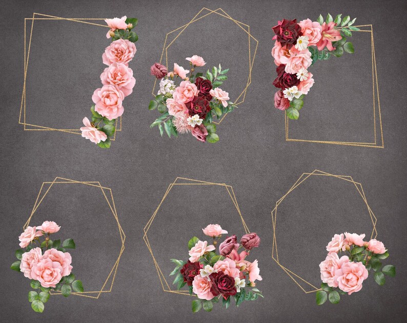 Pink and Red Roses Frames PNG | Flowers Geometric Polygonal Frames ...