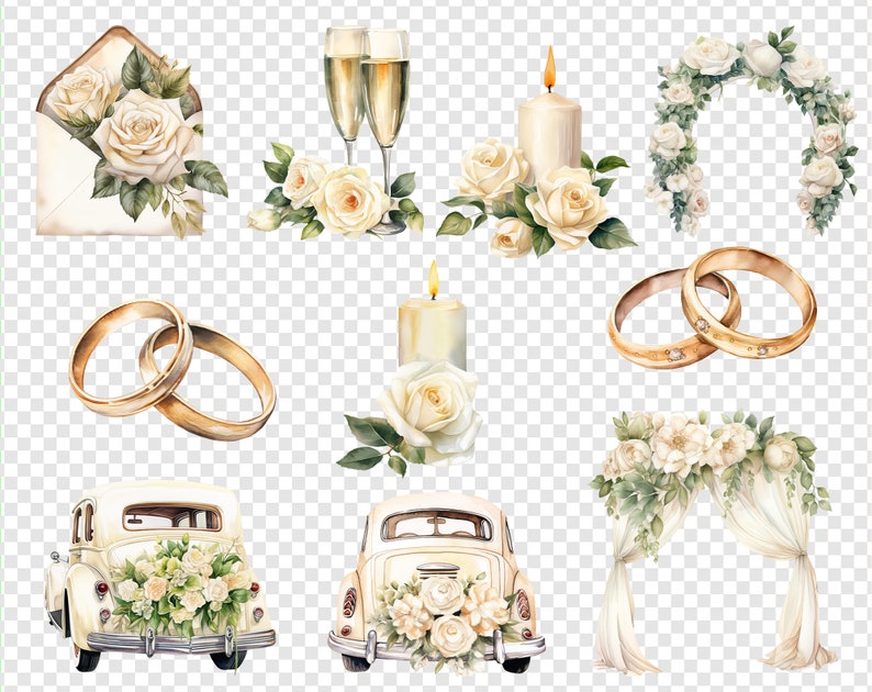 Wedding Clipart Watercolor Wedding Illustrations Clip Art Set PNG - Etsy