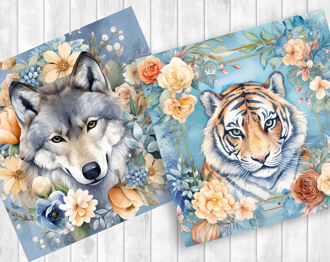 Wild Animals Blue Backgrounds | Digital Scrapbook Paper - Etsy