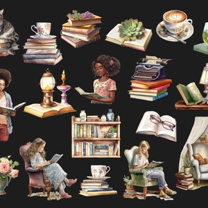 Watercolor Books Clipart | Book Lover Reading Set PNG - Etsy