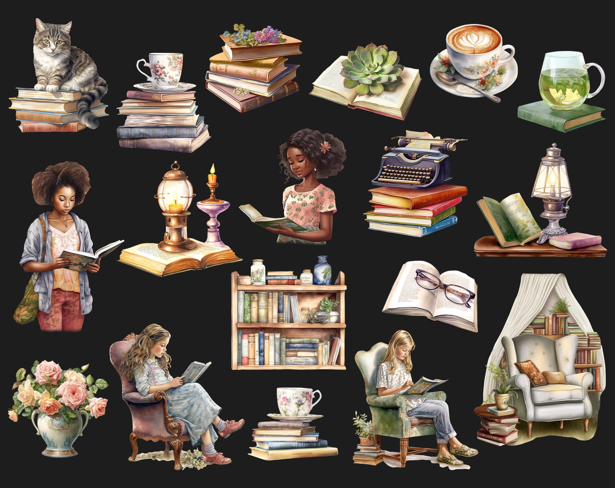 Watercolor Books Clipart | Book Lover Reading Set PNG - Etsy