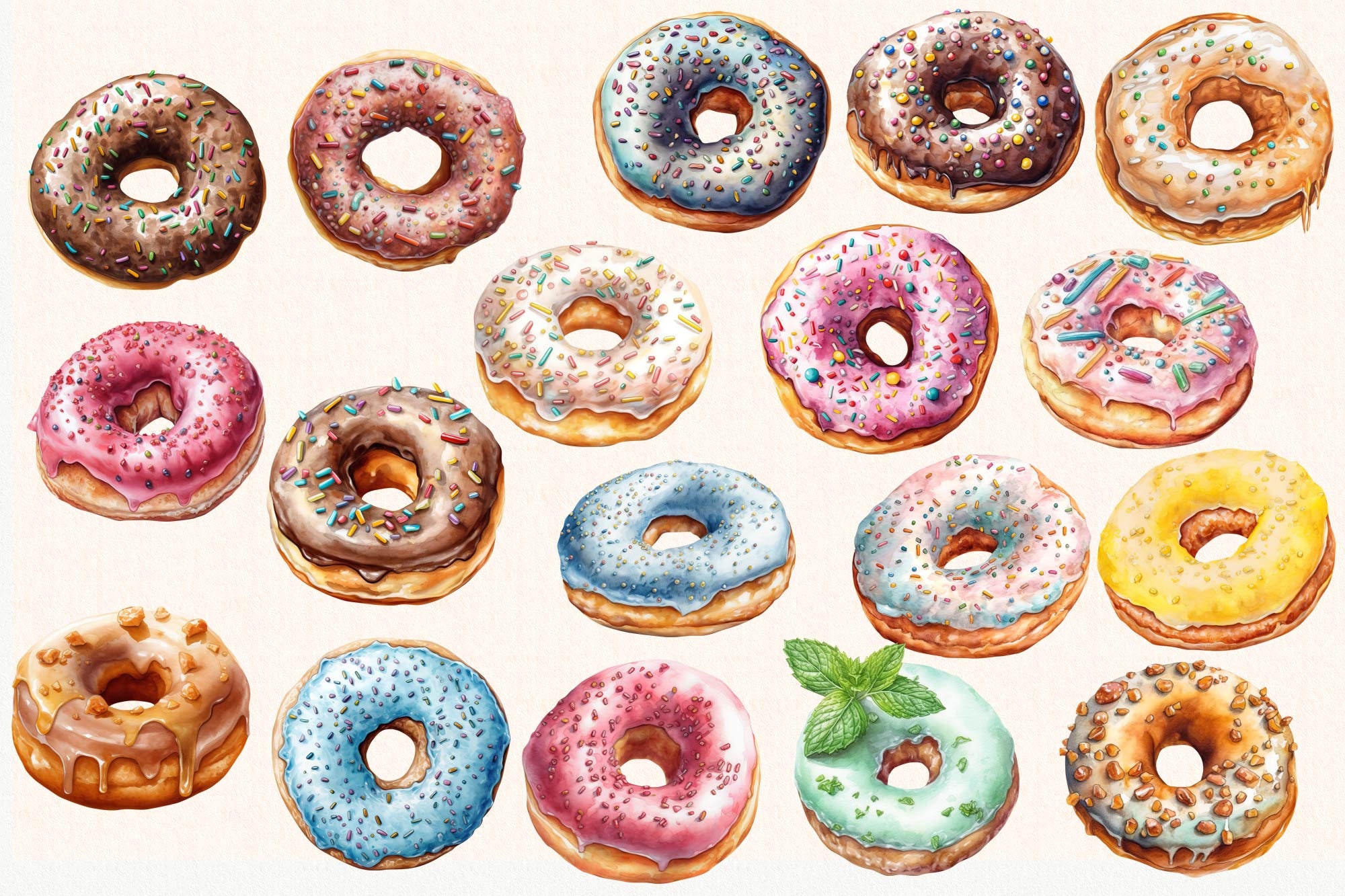 Watercolor Donuts Clipart | Sweets Dessert Illustration Set PNG - Etsy