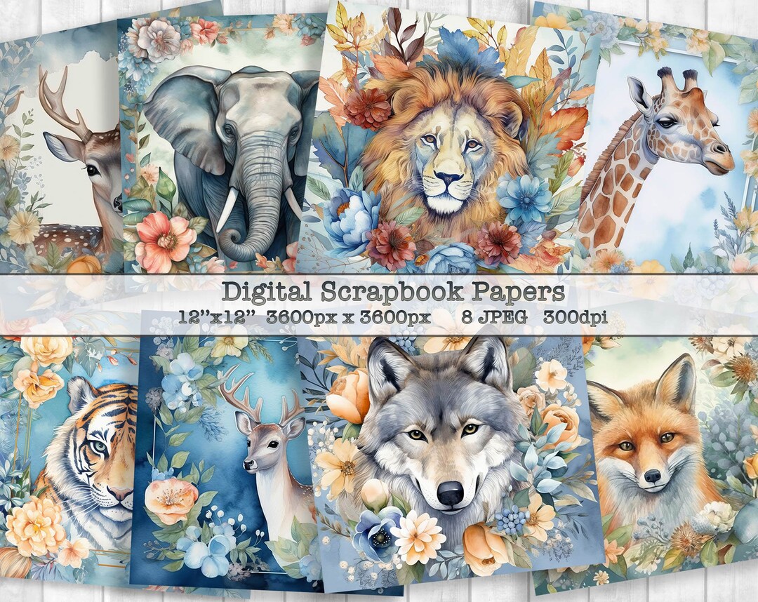 Wild Animals Blue Backgrounds | Digital Scrapbook Paper - Etsy