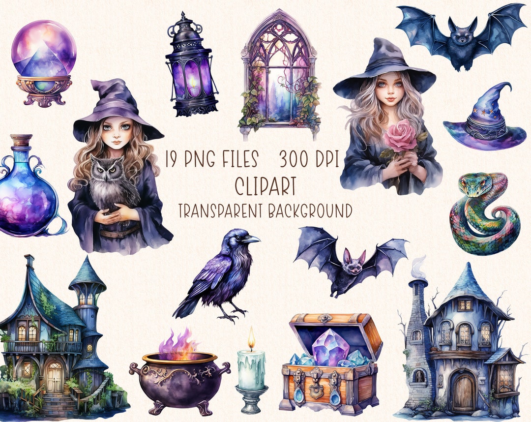 Little Witch Clipart | Magical Illustrations Clip Art Set PNG - Etsy