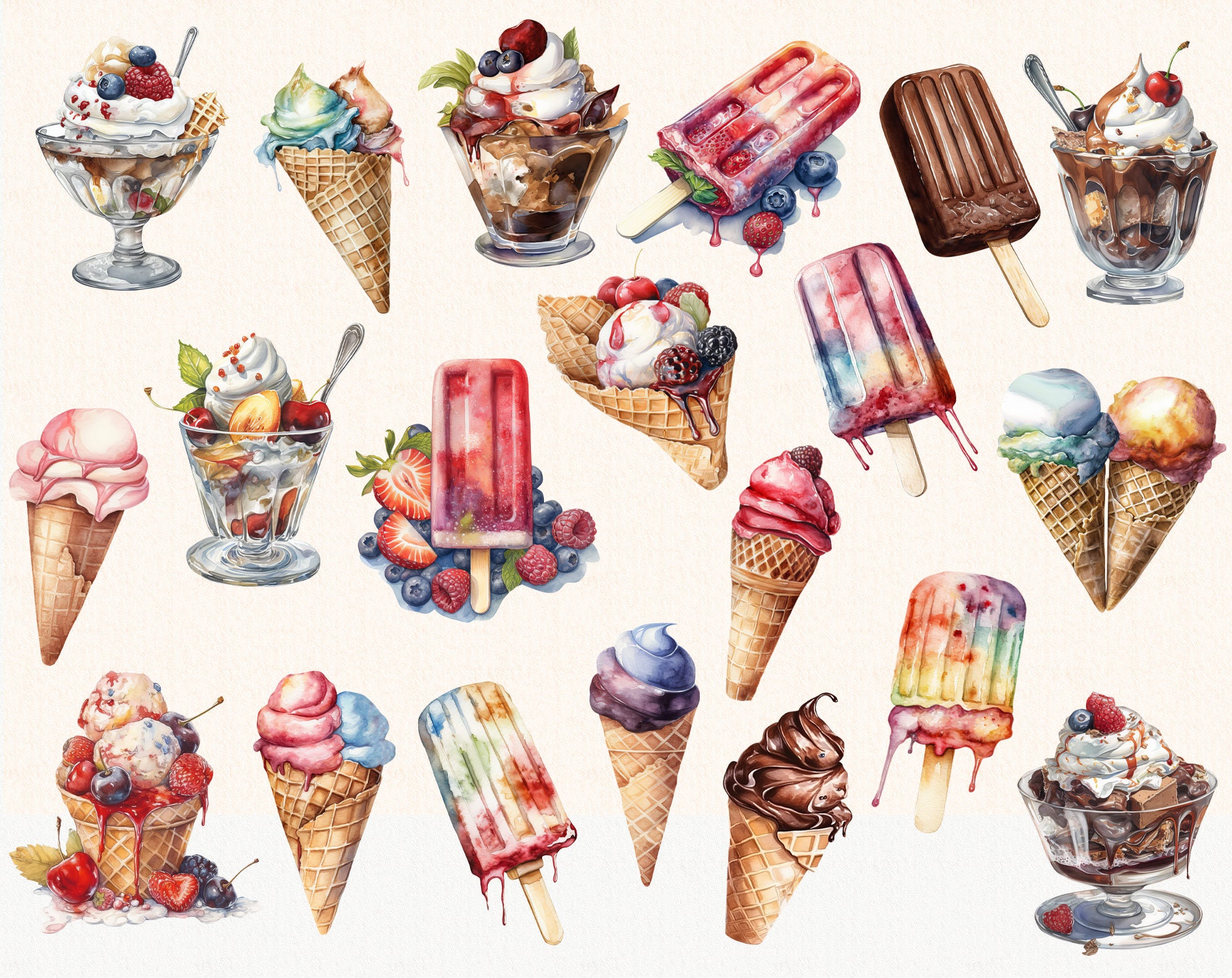 Watercolor Ice Cream Clipart | Popsicle Illustration PNG - Etsy