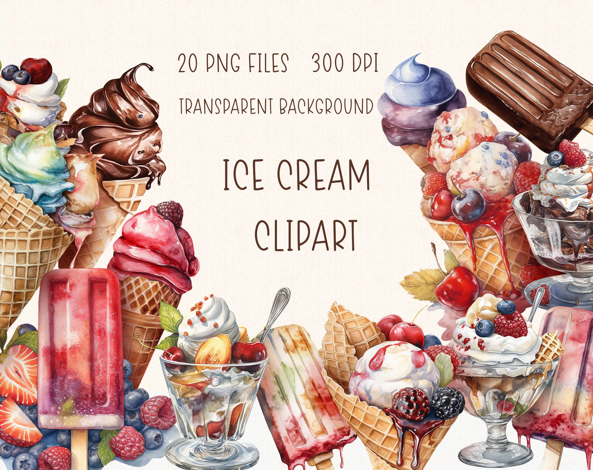 Watercolor Ice Cream Clipart | Popsicle Illustration PNG - Etsy