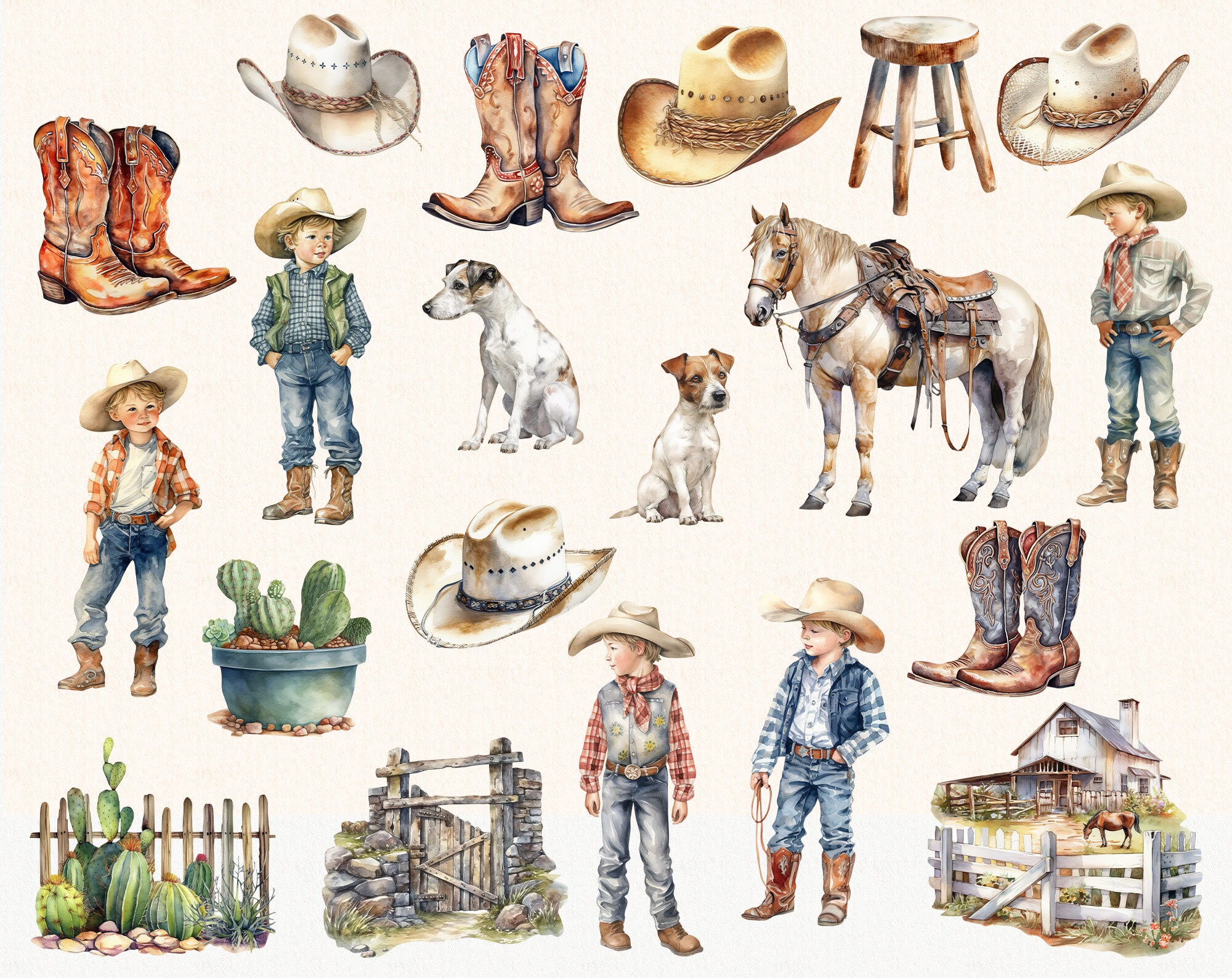 Cowboy Clipart | Watercolor Western Illustration PNG - Etsy