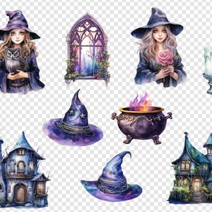 Little Witch Clipart | Magical Illustrations Clip Art Set PNG - Etsy